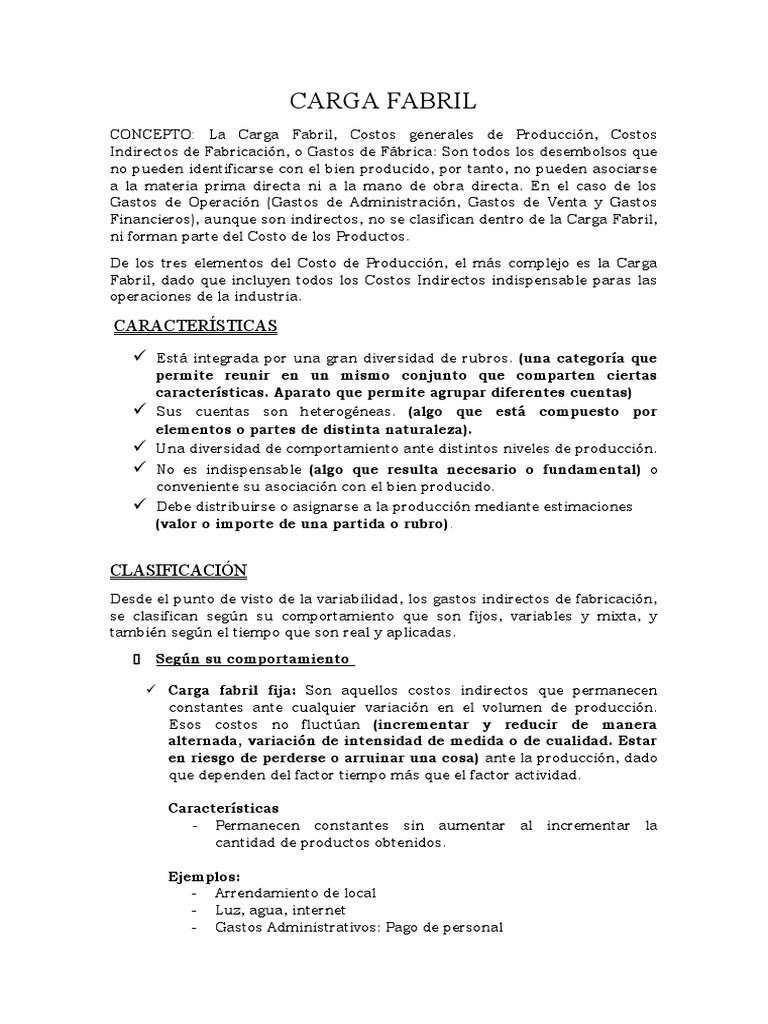 Informe Carga Fabril-LUISA | PDF | Costo | Business