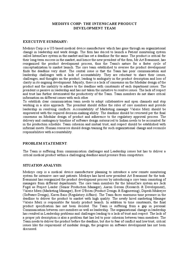 Medisys Case | PDF | Leadership | Decision Making