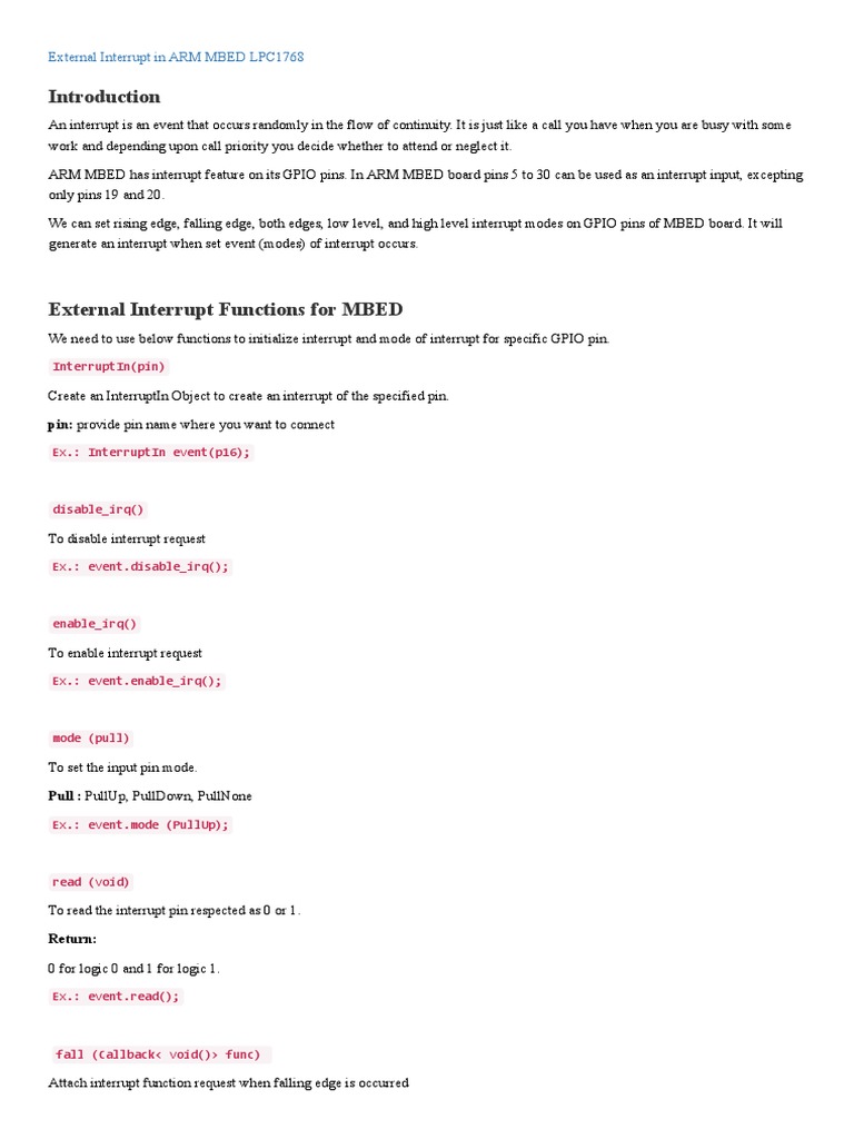 External Interrupt in ARM MBED LPC1768 - MBED | PDF | Callback (Computer Programming ...