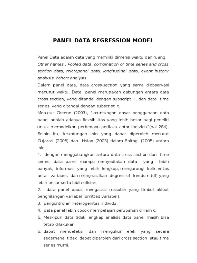 Panel Data Regression Model | PDF