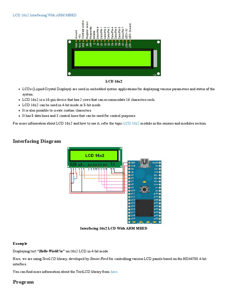 LCD 16x2 Interfacing With ARM MBED - MBED | PDF