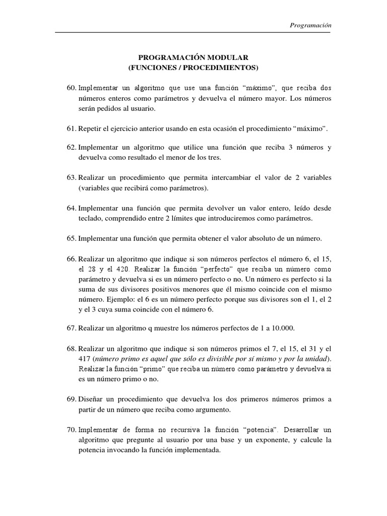 Ejercicios de Programación Modular | PDF | Algoritmos | Número primo