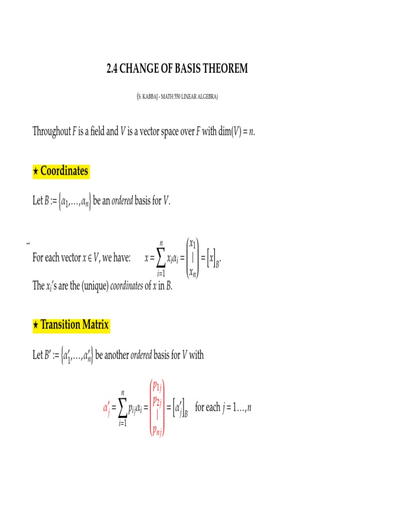 2.4 Change of Basis Theorem: ? Coordinates | PDF | Basis (Linear ...