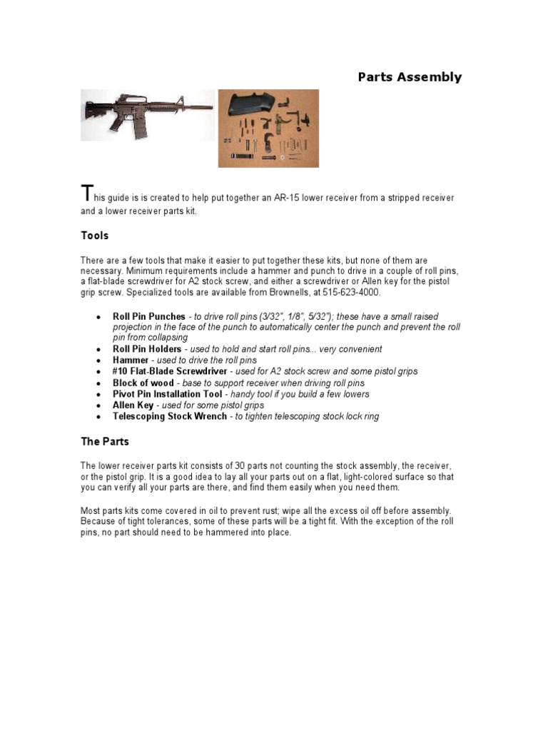 AR-15 Lower Receiver Assembly Guide | PDF | Trigger (Firearms) | Screw