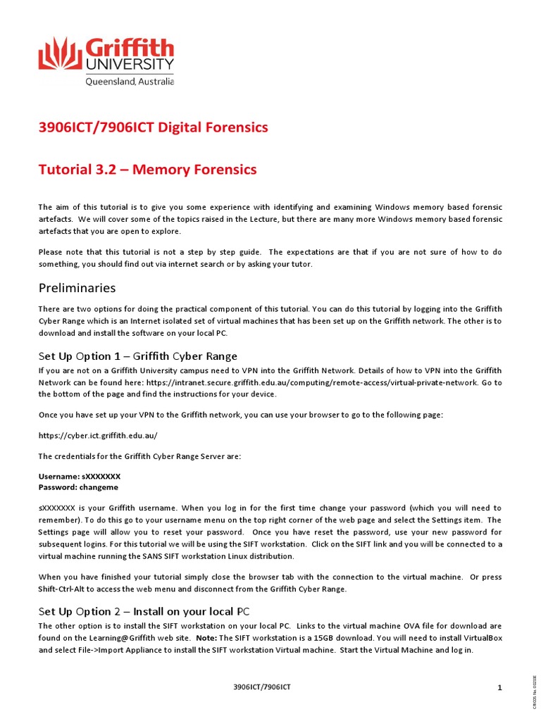 3906ict 7906ict Digital Forensics Tutorial 3 2 Memory Forensics Pdf