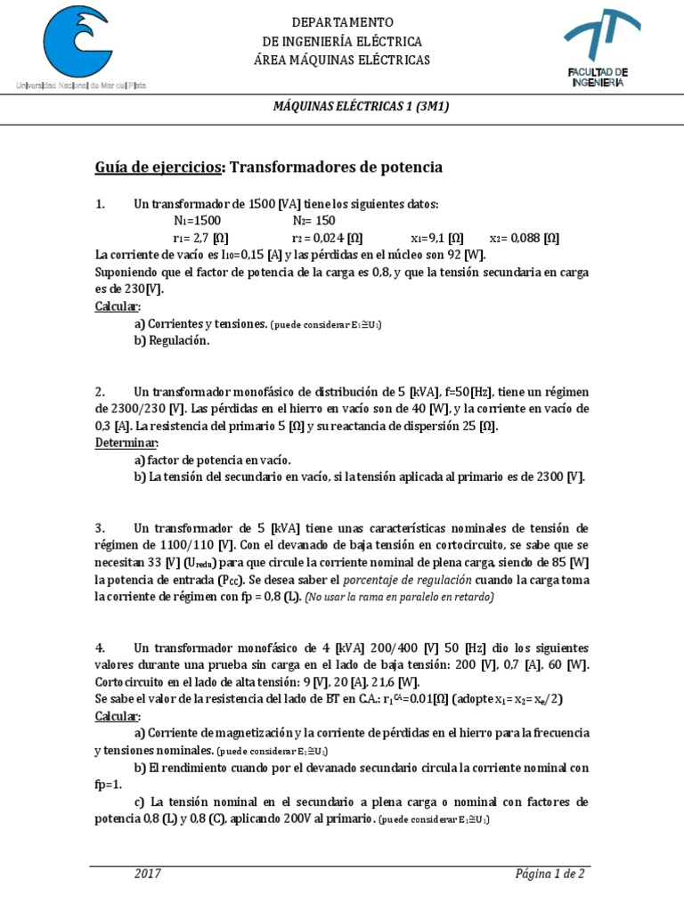 LAB Guia Ejercicios 1 Trafos | PDF | Transformador | voltaje