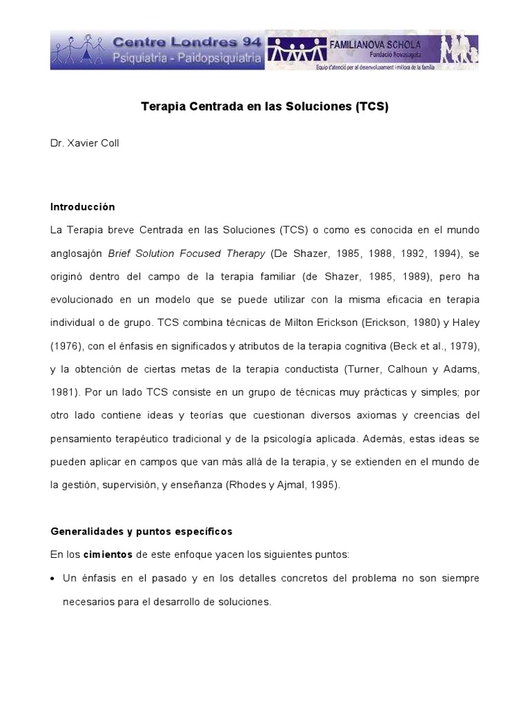 Terapia Centrada en Soluciones | PDF | Especialidades Medicas | Cuidado ...