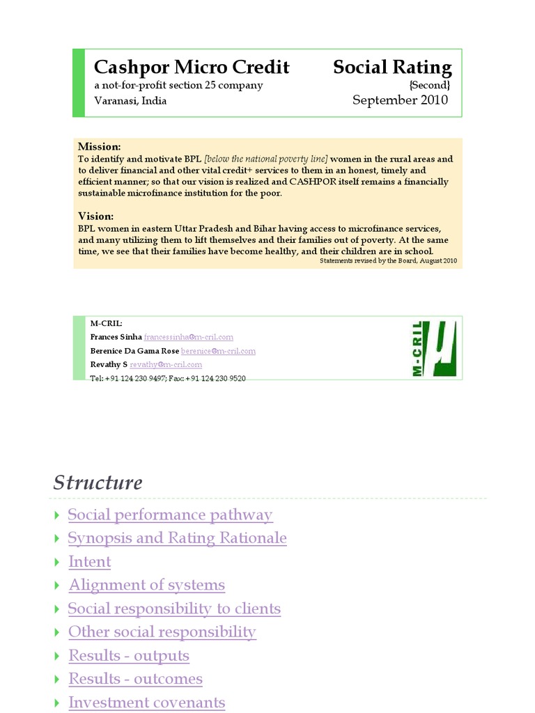 Cashpor Micro Credit Social Rating Overview | PDF | Poverty | Poverty ...