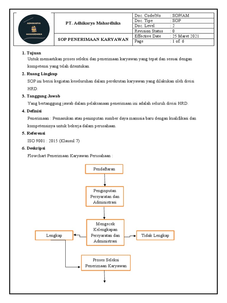 Anggi Nurul Ainun Nisa - Tugas SOP Penerimaan Karyawan | PDF