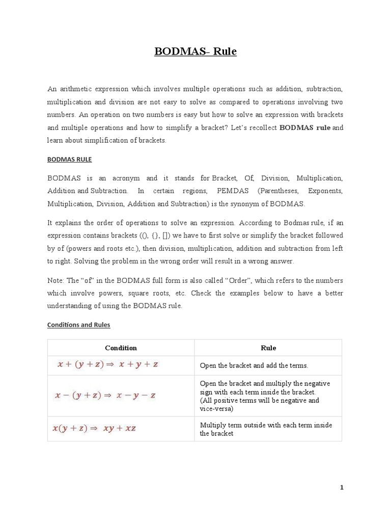 BODMAS Problems | PDF | Bracket | Multiplication