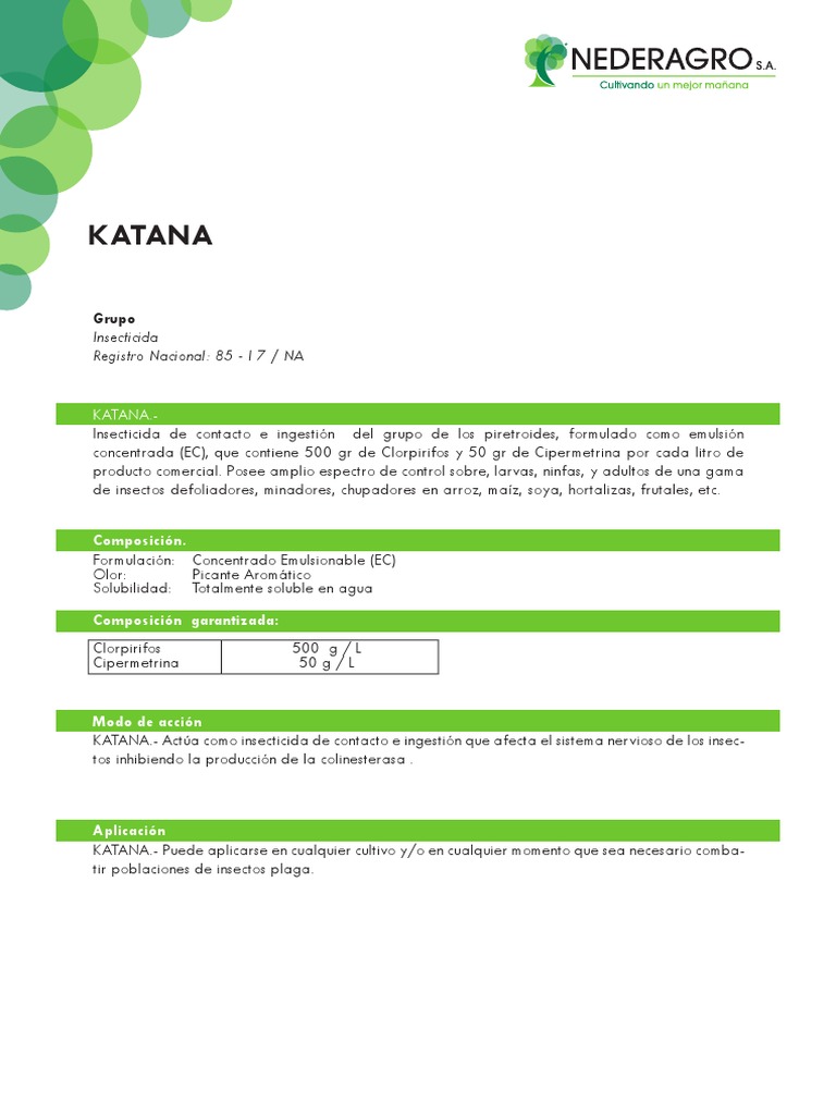 Insecticida KATANA: Uso y Composición | PDF