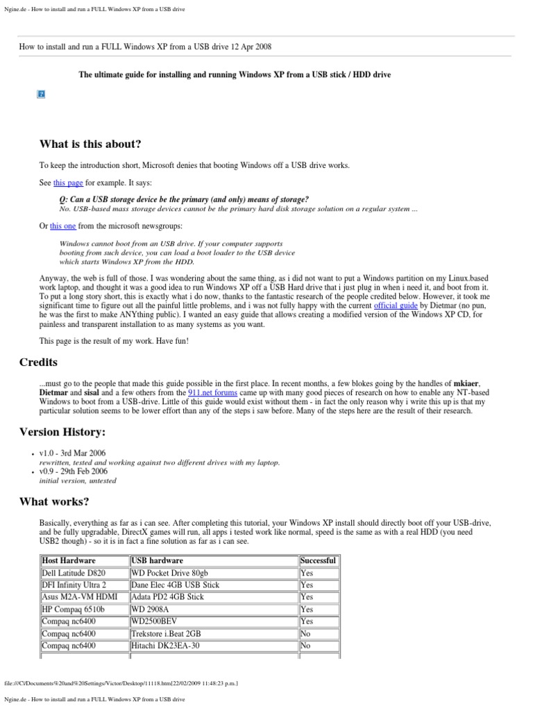 How To Install and Run Windows XP From USB Drive | PDF