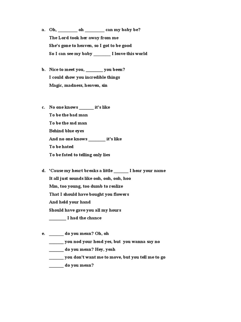 WH Questions Songs | PDF