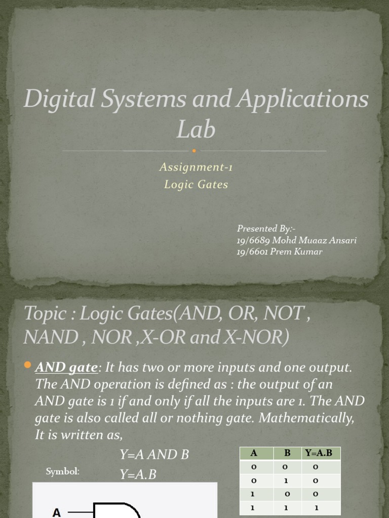 Digital Systems and Applications Lab: Assignment-1 Logic Gates | PDF ...