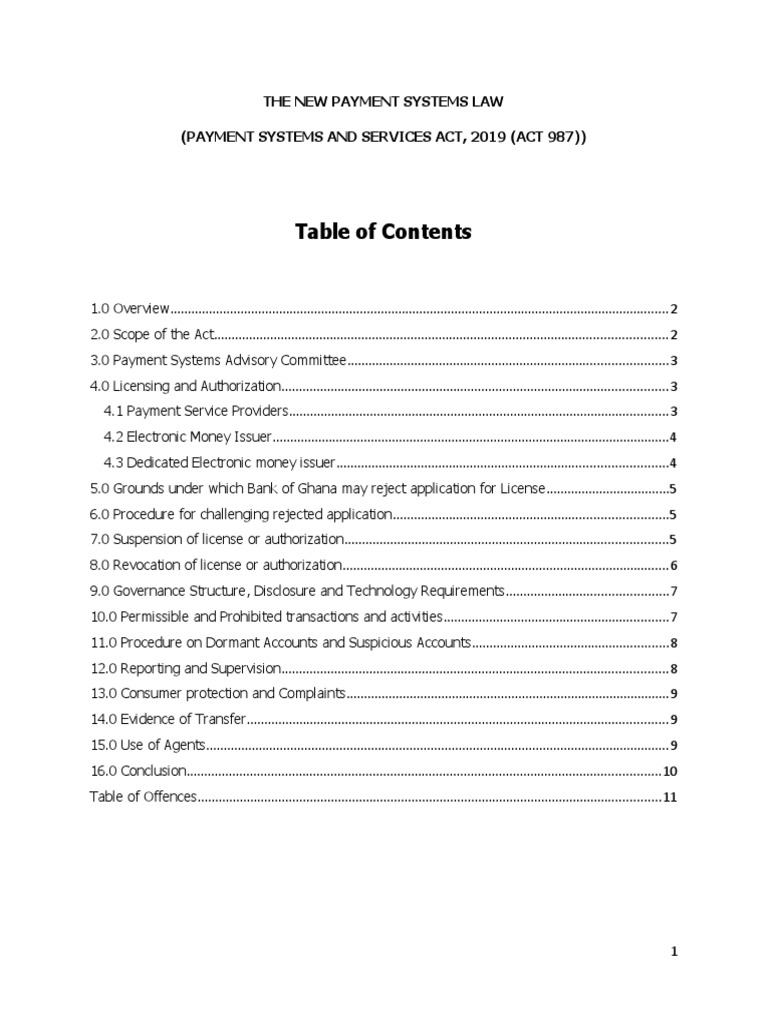 Summary of Payment Systems and Services Act, 2019 (Act 987) | PDF ...