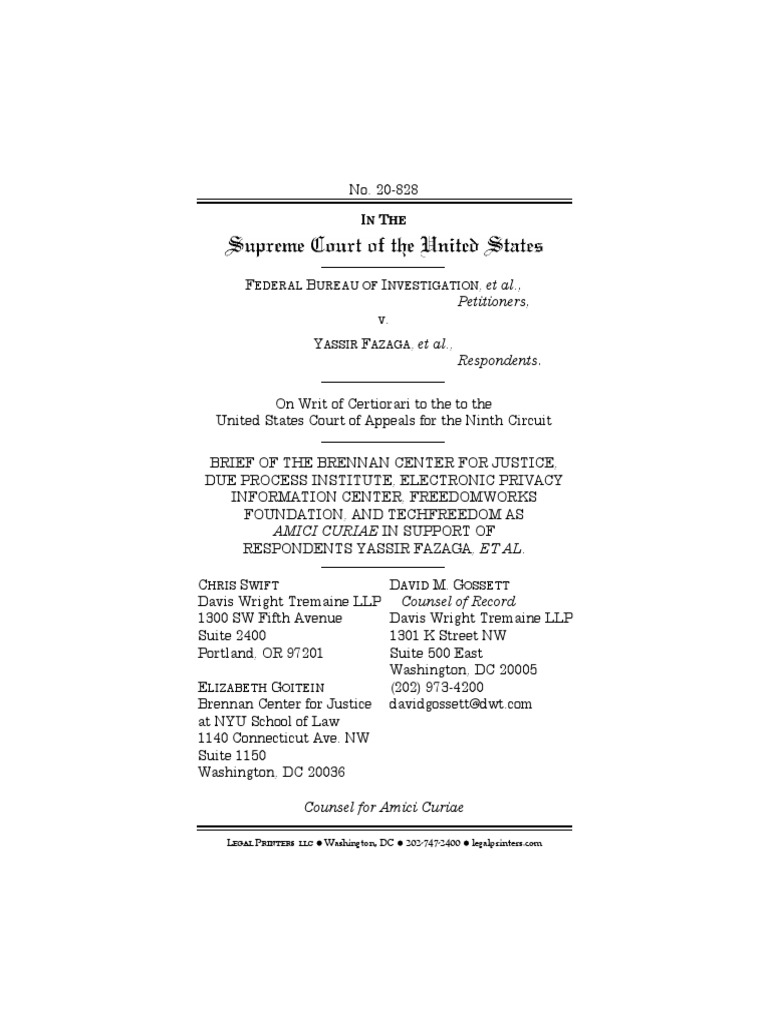 FBI v. Fazaga (Amicus Brief) | PDF | United States Foreign Intelligence ...
