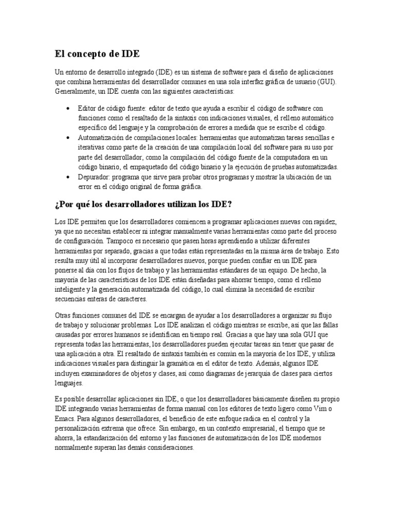 El Concepto de IDE | PDF | Entorno de desarrollo integrado | Software ...