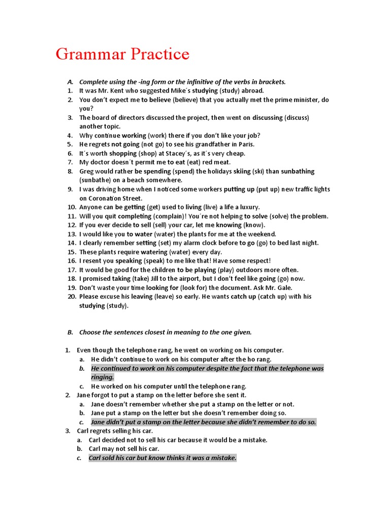 Grammar Practice: Studying (Study) | PDF