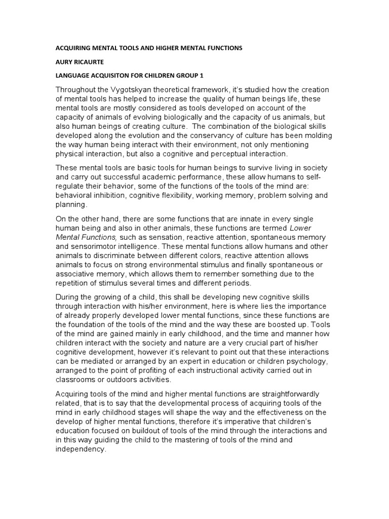 Acquiring Mental Tools and Higher Mental Functions | PDF | Mind | Cognition