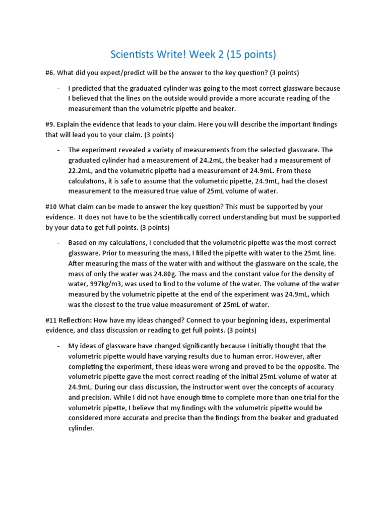 Scientist Write! Week Two | PDF | Science | Metrology