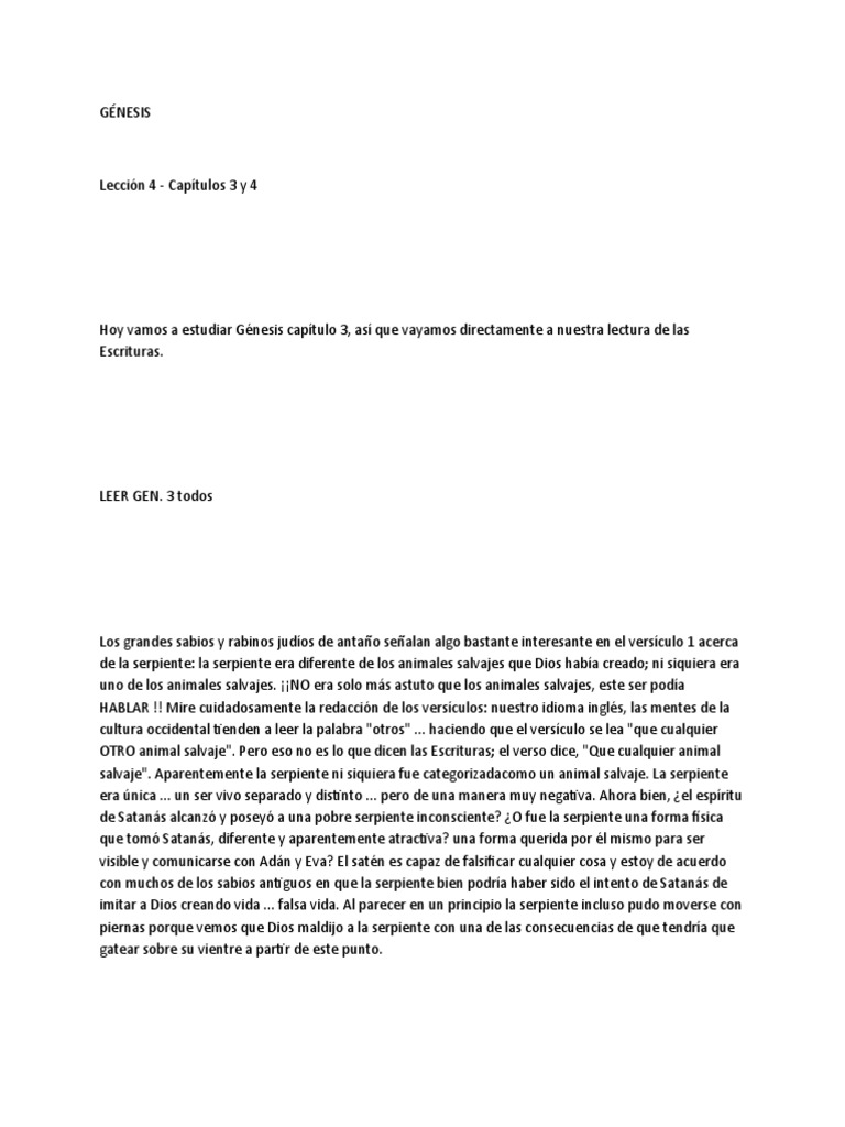 GÉNESIS capitulo 3 y 4 | PDF | Adán y Eva | Adán