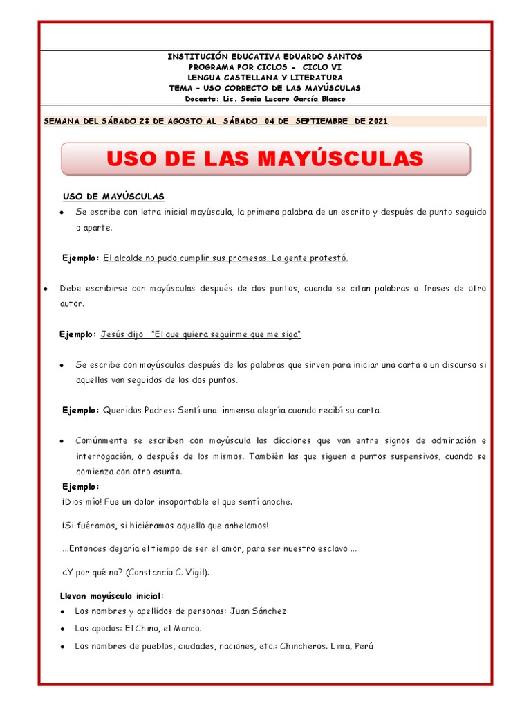 Ciclo Iv - Uso Correcto de Las Mayúsculas (28-08-21) | PDF | Palabra ...