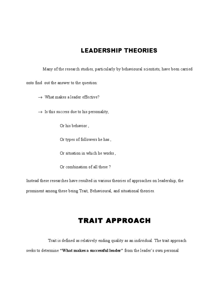 Leadership Theories | PDF | Leadership | Behavioural Sciences