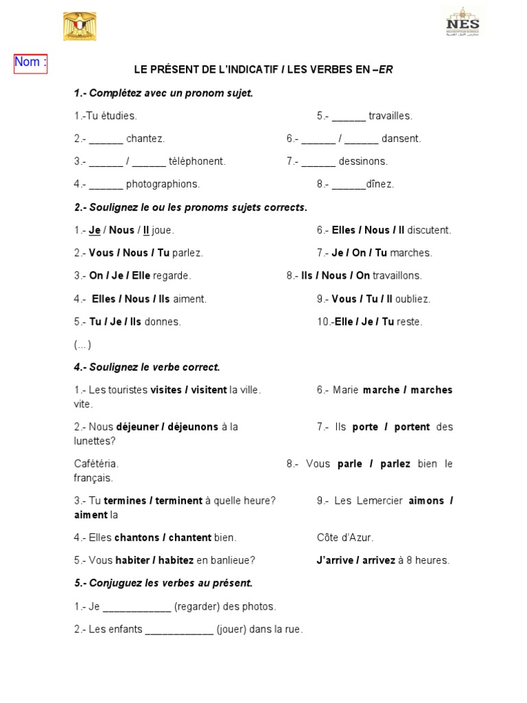 Exercices sur le Présent de l'Indicatif | PDF