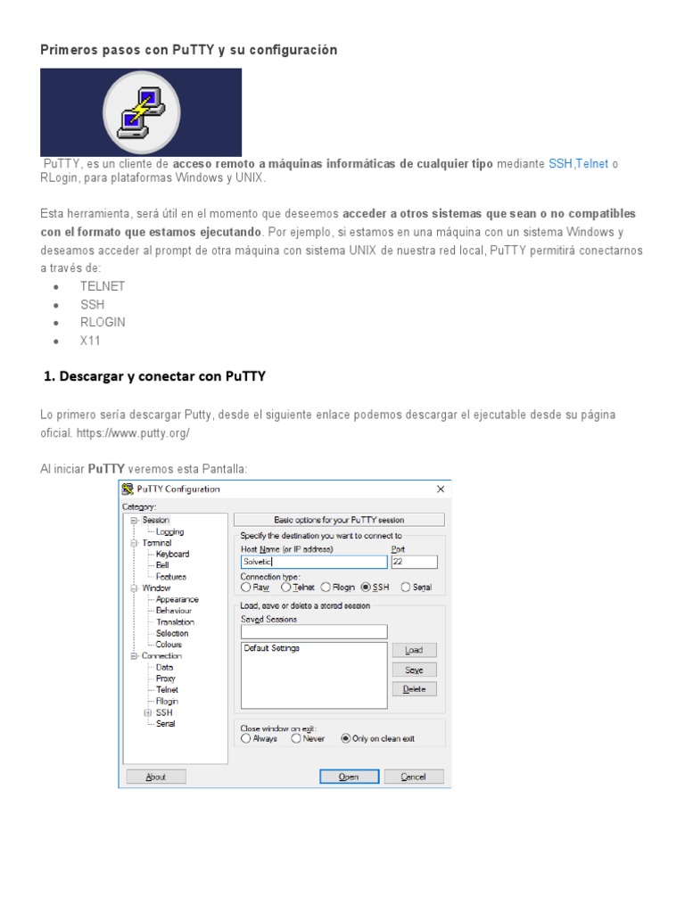 Configuración y uso de PuTTY | PDF | Redes de computadoras | Software de red basado en protocolo ...