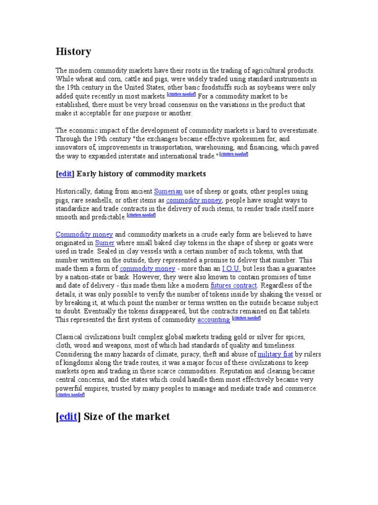 History: Early History of Commodity Markets | PDF | Commodity Markets ...