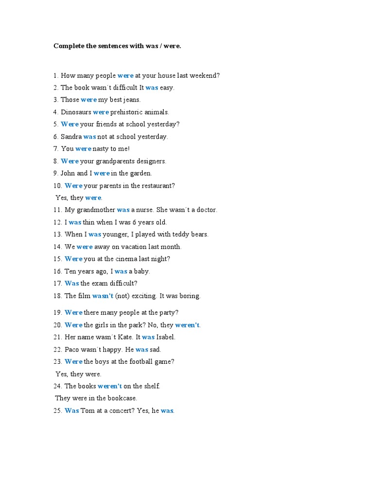 Complete The Sentences With Was | PDF | Art