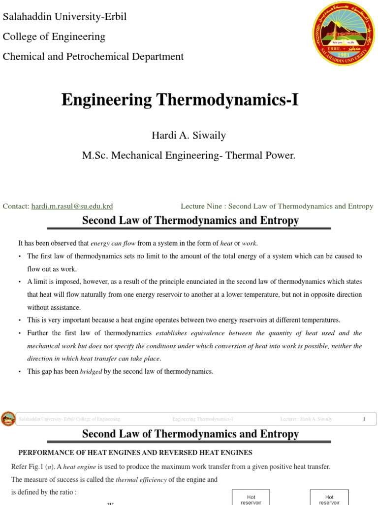 Lec-09-Second Law of Thermodynamics and Entropy | PDF | Heat | Second ...