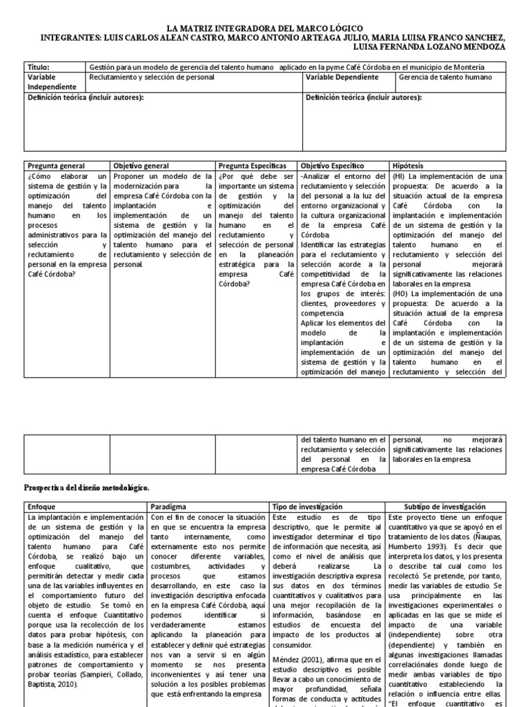Matriz Integradora Del Marco Logico | PDF | Reclutamiento ...