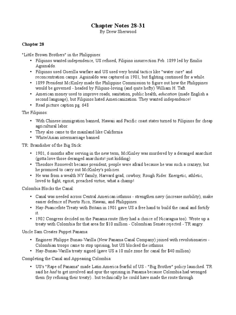 Chapter Notes 28-31 | PDF | Woodrow Wilson | William Howard Taft
