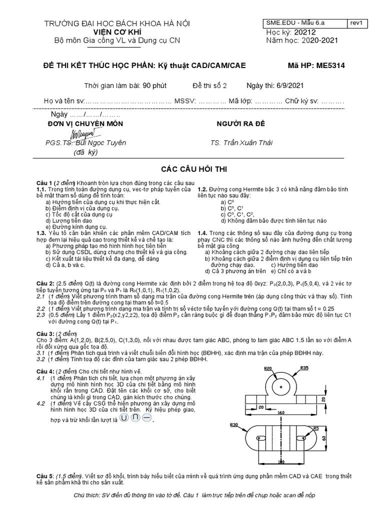 De Thi CAD-CAM Online 2021-De2 | PDF