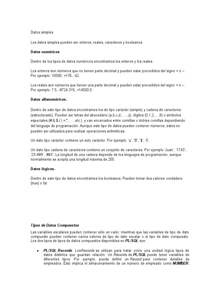 Datos Numéricos: Tipos de Datos Compuestos | PDF | Tipo de datos ...