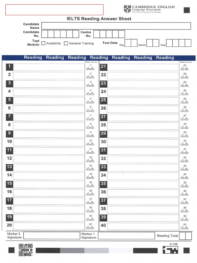 Reading Answer Sheet | PDF