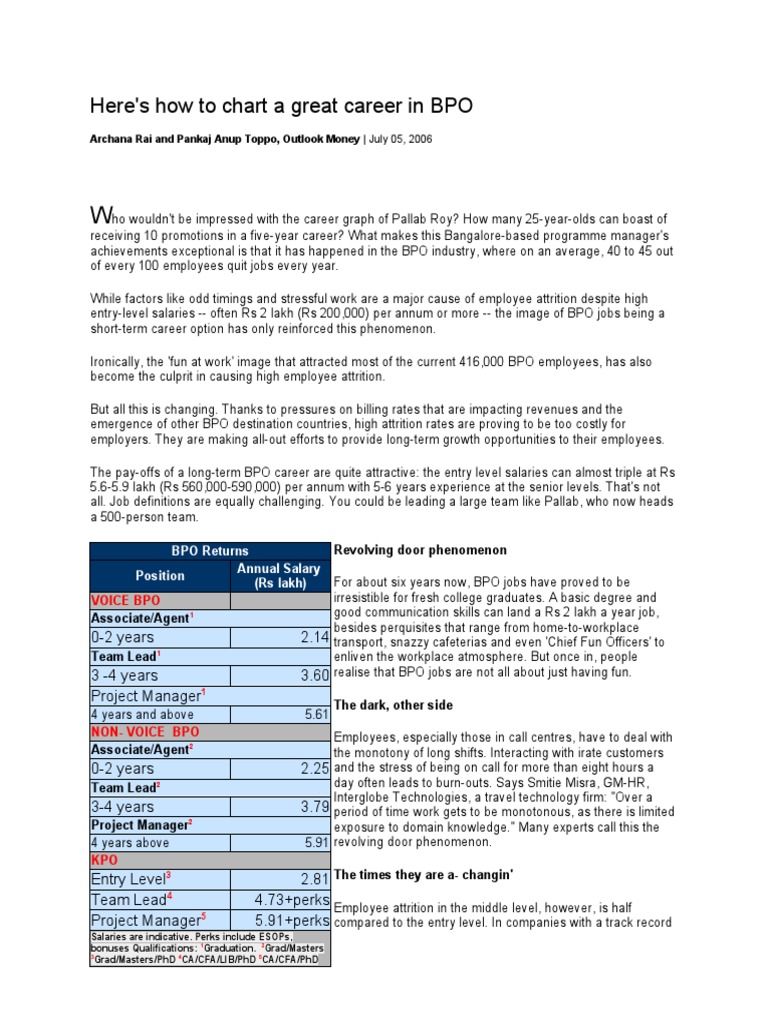 BPO Career Growth Guide | PDF | Outsourcing | Employment