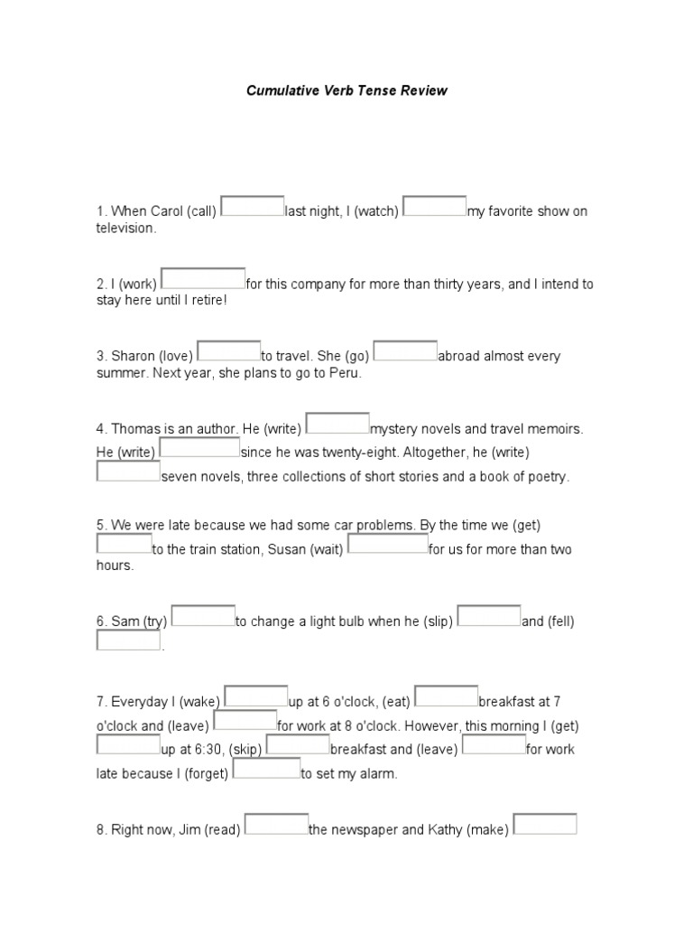 Cumulative Verb Tense Review 2 | PDF