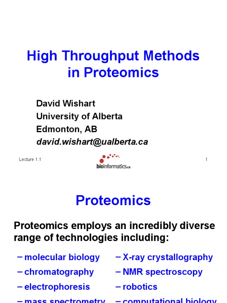 High Throughput Methods in Proteomics: David Wishart University of Alberta Edmonton, AB | PDF ...