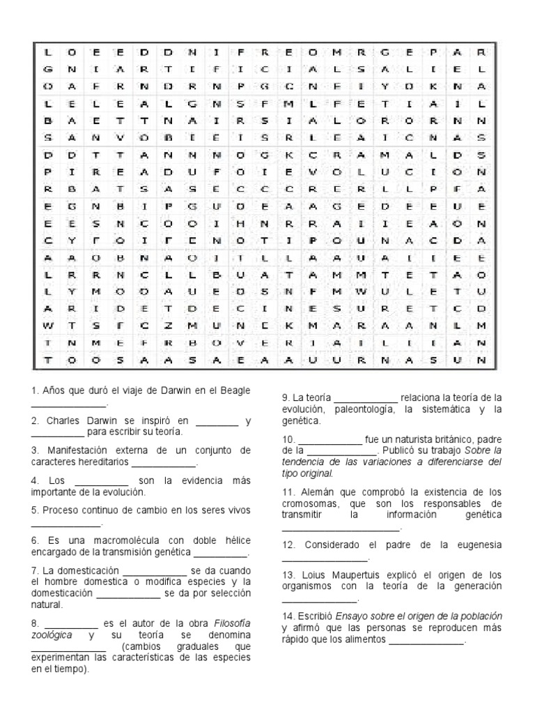Sopa de Letras Evolución | PDF