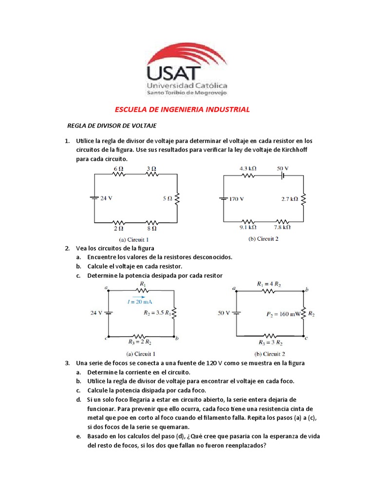 Problemas de Divisor de Voltaje Divisor | PDF | Resistencia Eléctrica y ...
