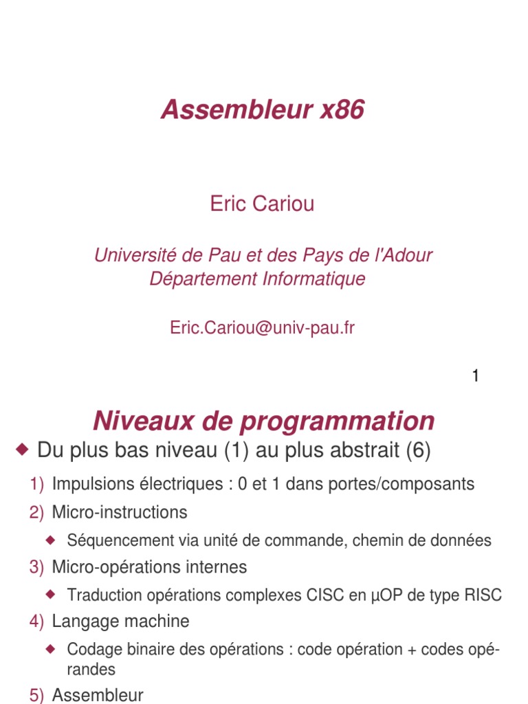 Cours 8 Assembleur | PDF | Assembleur | Processeur