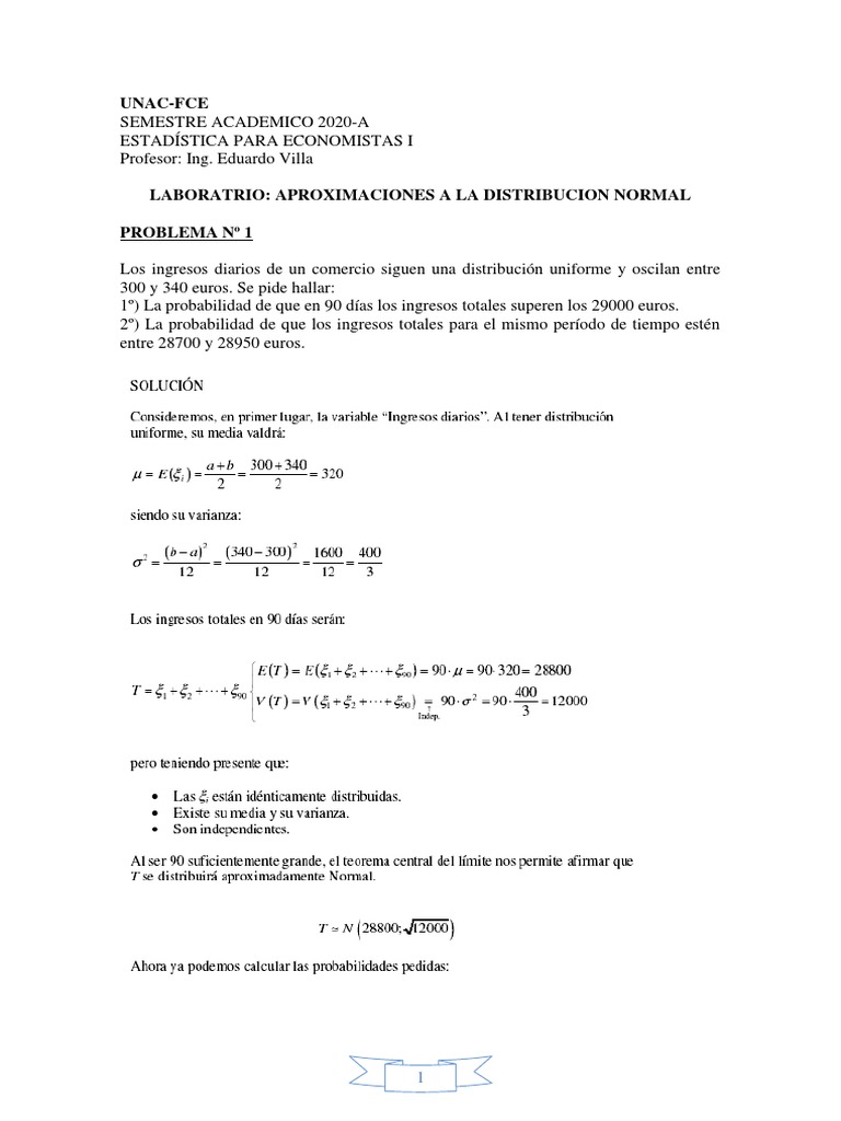 Laboratorio-Aproximaciones A La Distribucion Normal-Ejercicios Resueltos | PDF | Probabilidad ...