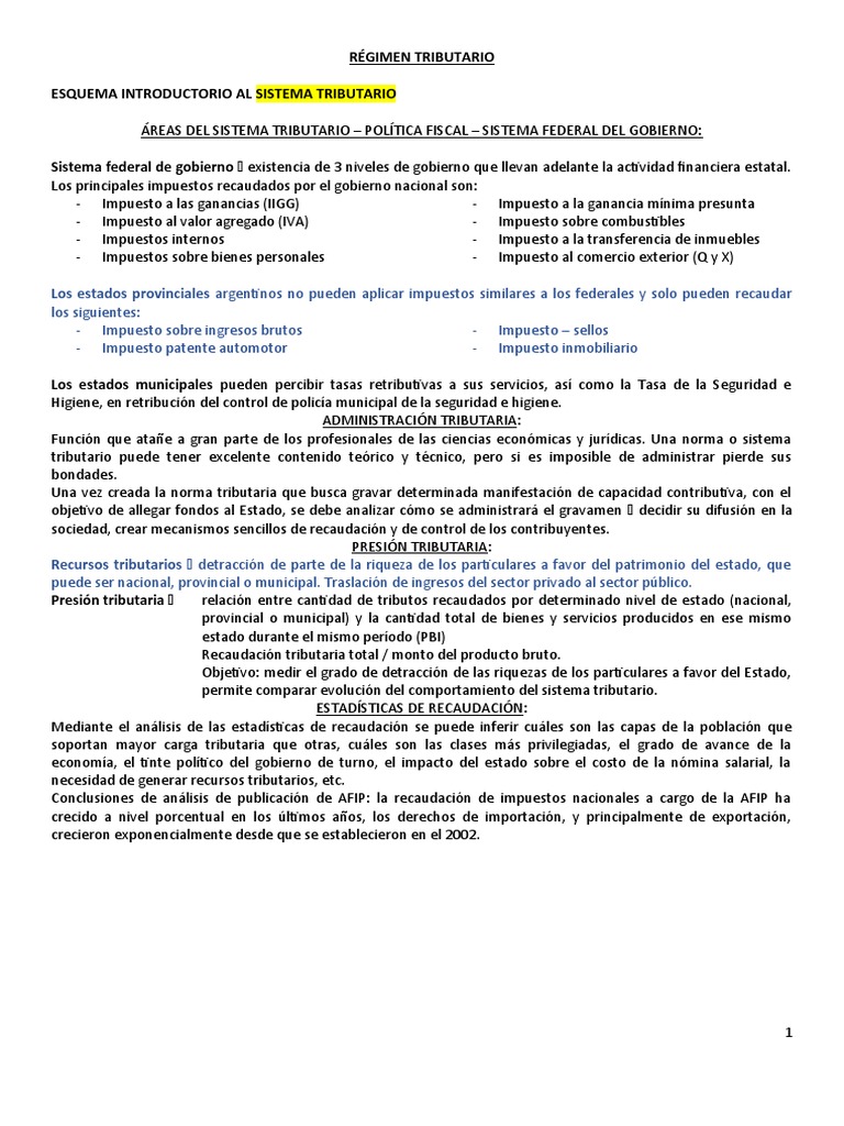 RÉGIMEN TRIBUTARIO - Resumen Completo | PDF | Impuestos | Presupuesto
