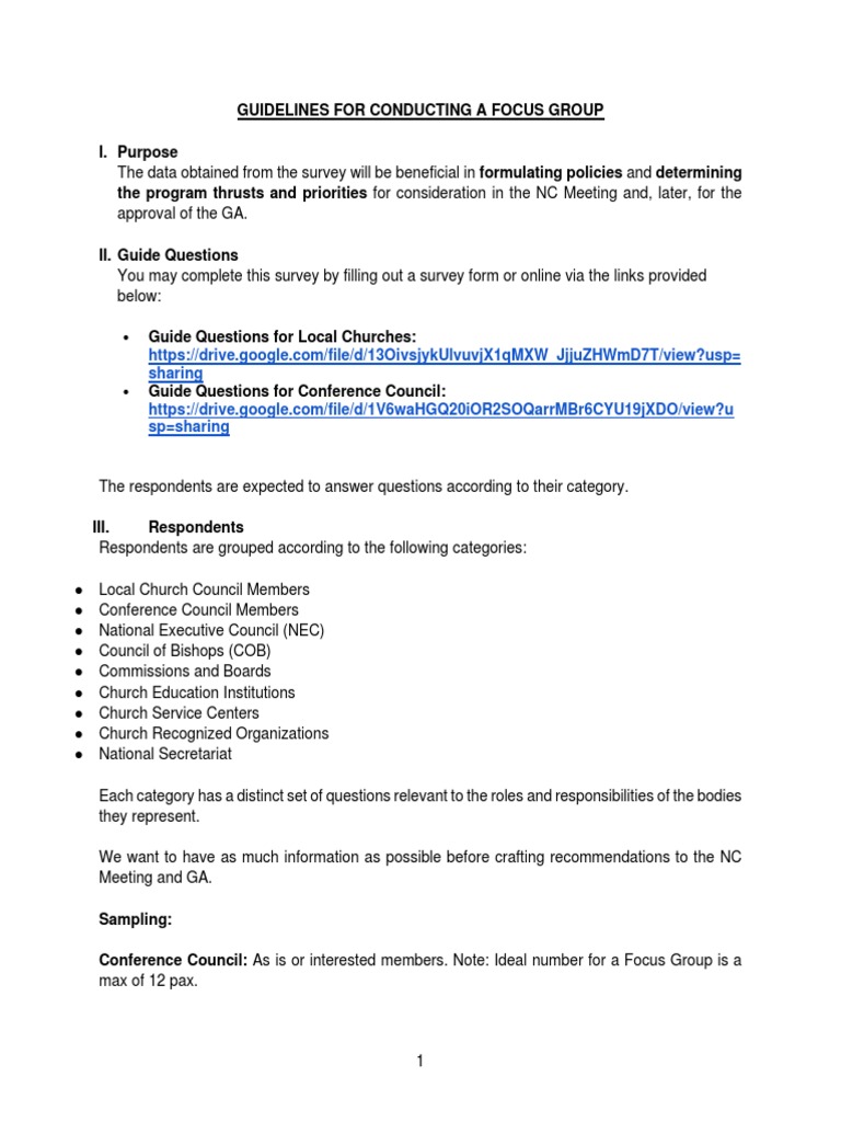 Focus Group Guidelines for Churches | PDF | Focus Group