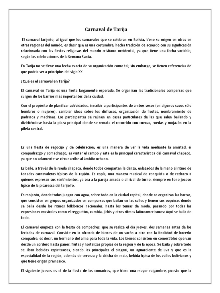 Carnaval en Tarija Editado | PDF | Carnaval | Bolivia