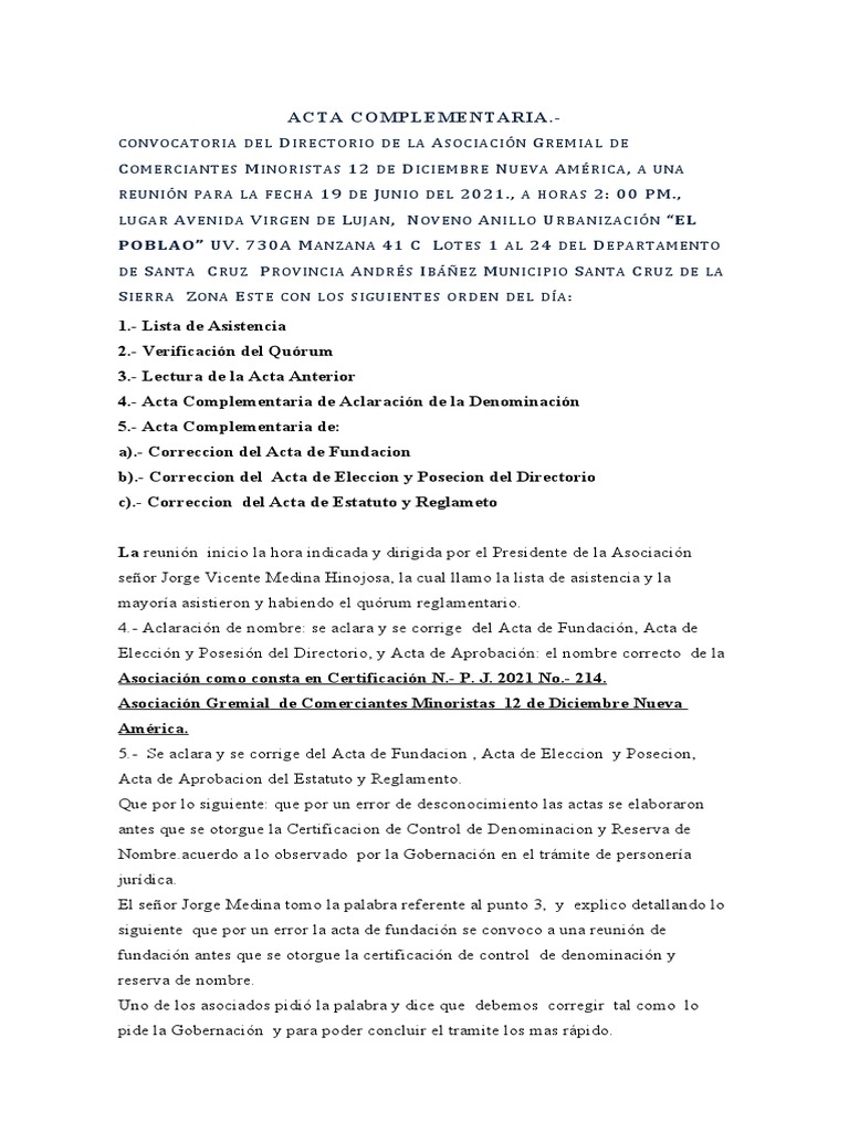 Actas Complementarias | PDF | Política