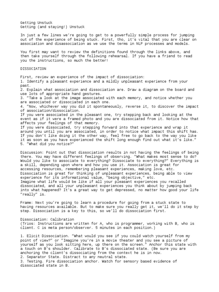 Use NLP To Get Unstuck | PDF | Experience | Dissociation (Psychology)