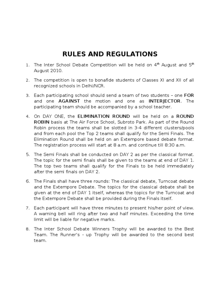 Inter School Debate Competition Rules | PDF